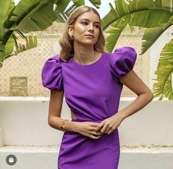 Vestido Carlota Cayma Closet Mangas Farol Morado para Mu